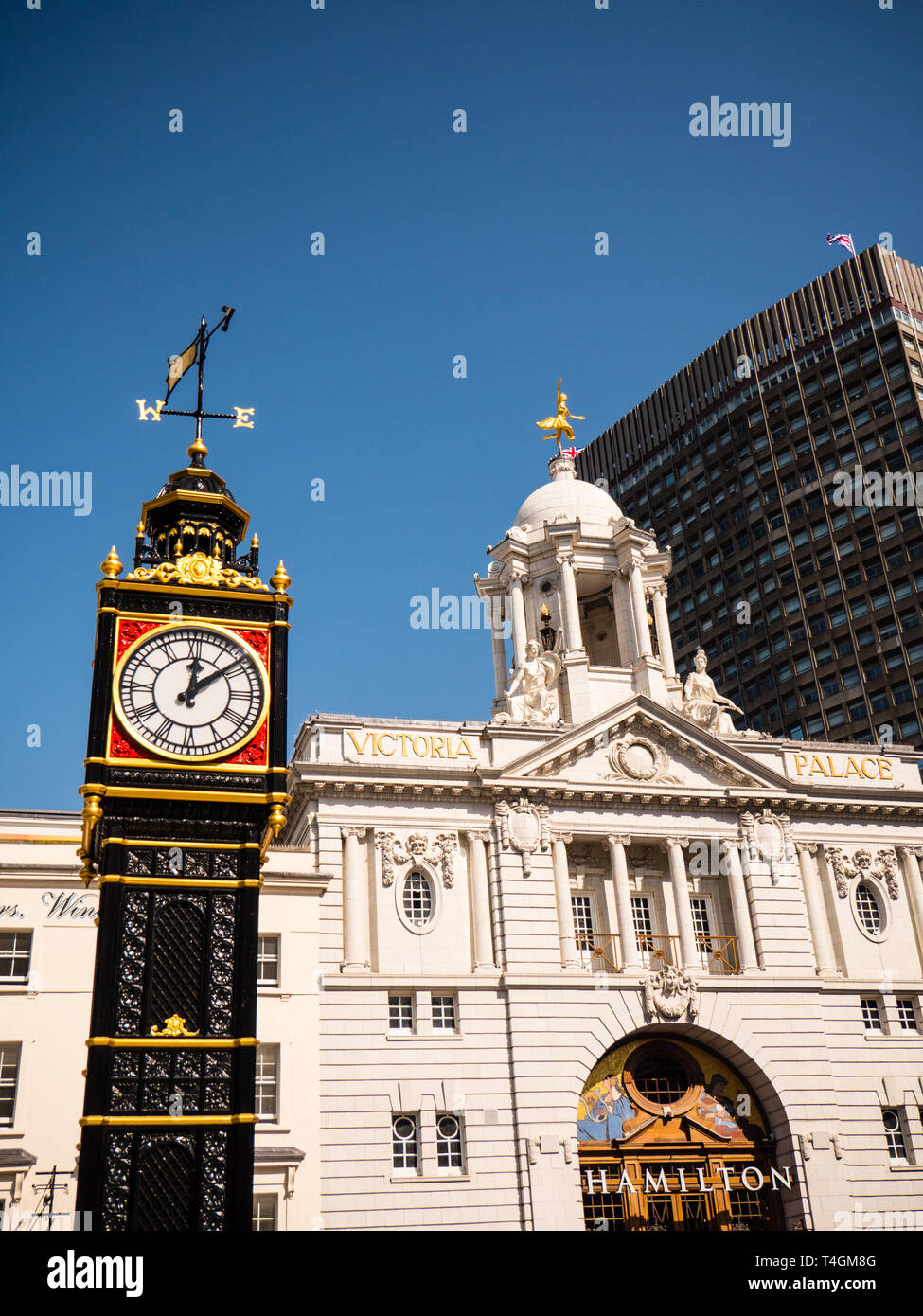 Little Ben Clock, with Victoria Palace Theatre, Westminster, London ...