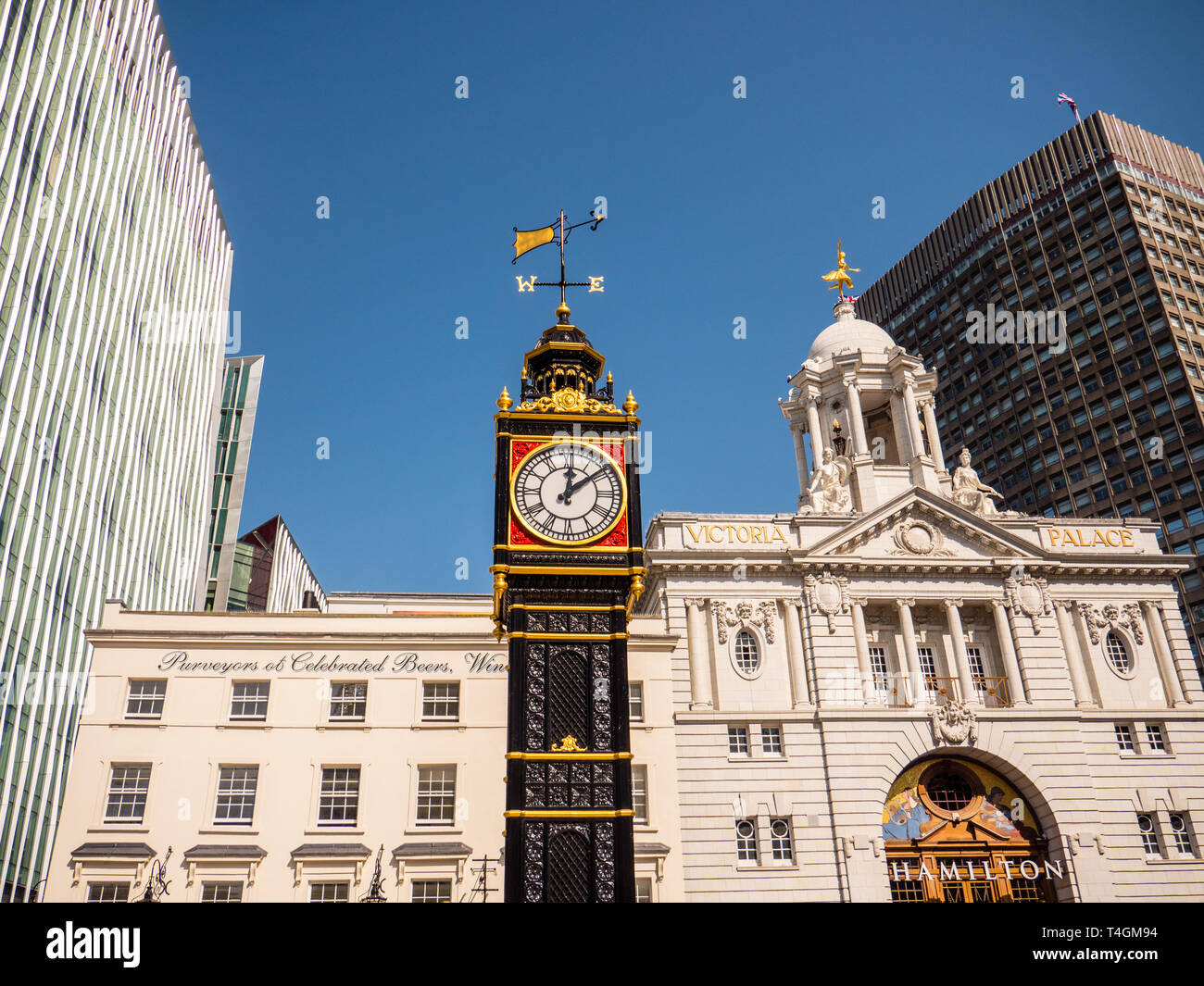 Little Ben Clock, with Victoria Palace Theatre, Westminster, London ...