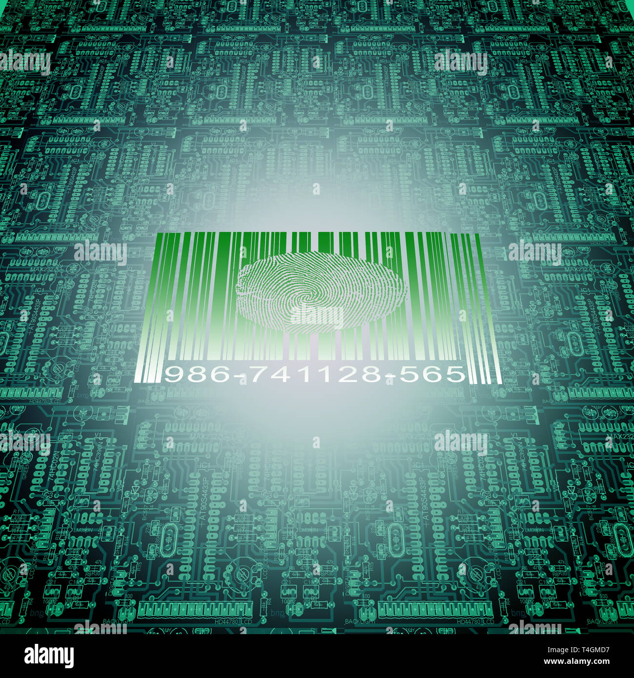 Barcode, fingerprint and electronic board. Modern world Stock Photo - Alamy