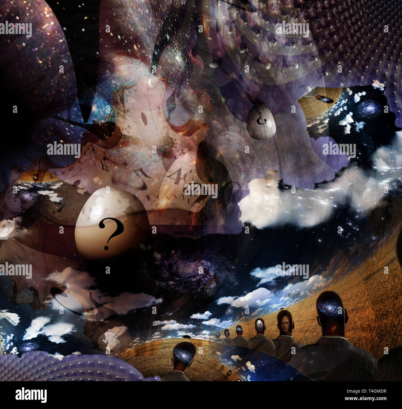 Surreal composition. Human, questions, time and mind elements Stock ...