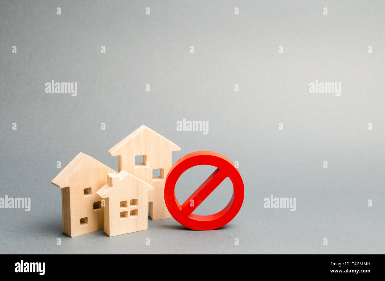 No Sign and the wooden house on an gray background. Unavailability of ...