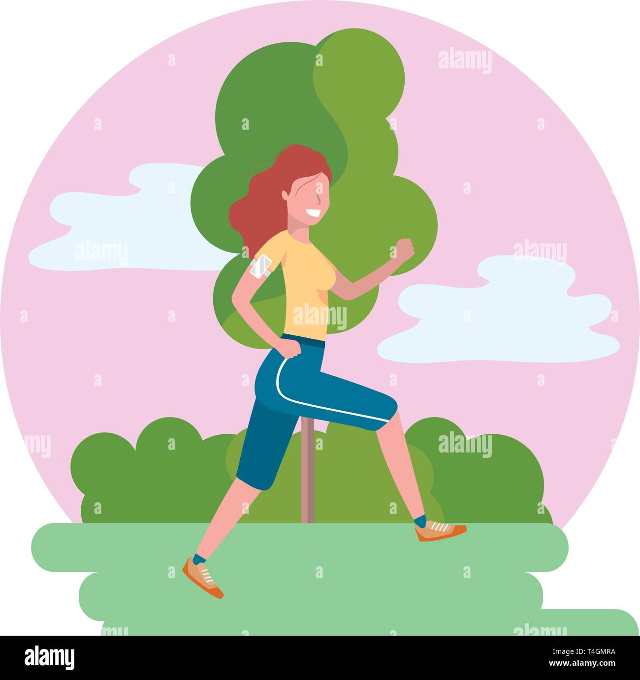 woman running with sportswear avatar cartoon character park landscape ...