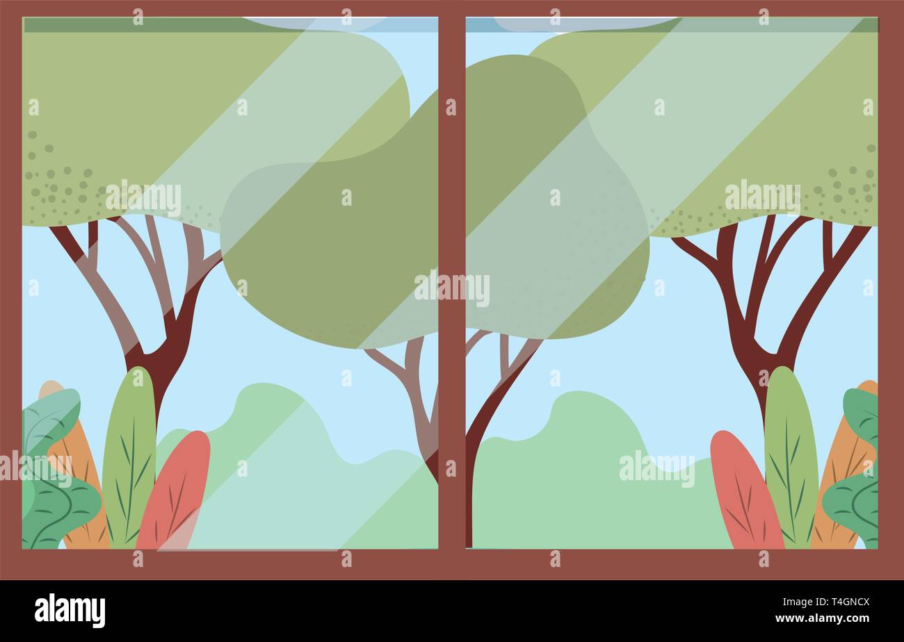 rural through the window icon cartoon vector illustration graphic ...