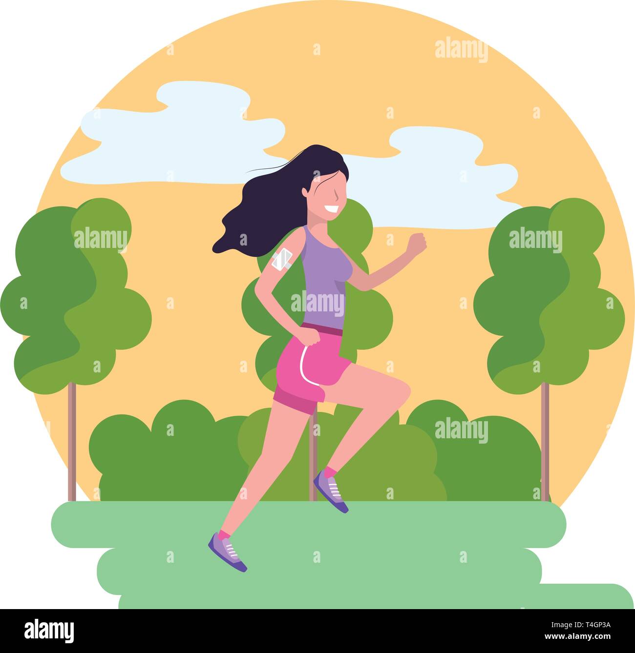 woman running with sportswear avatar cartoon character park landscape ...