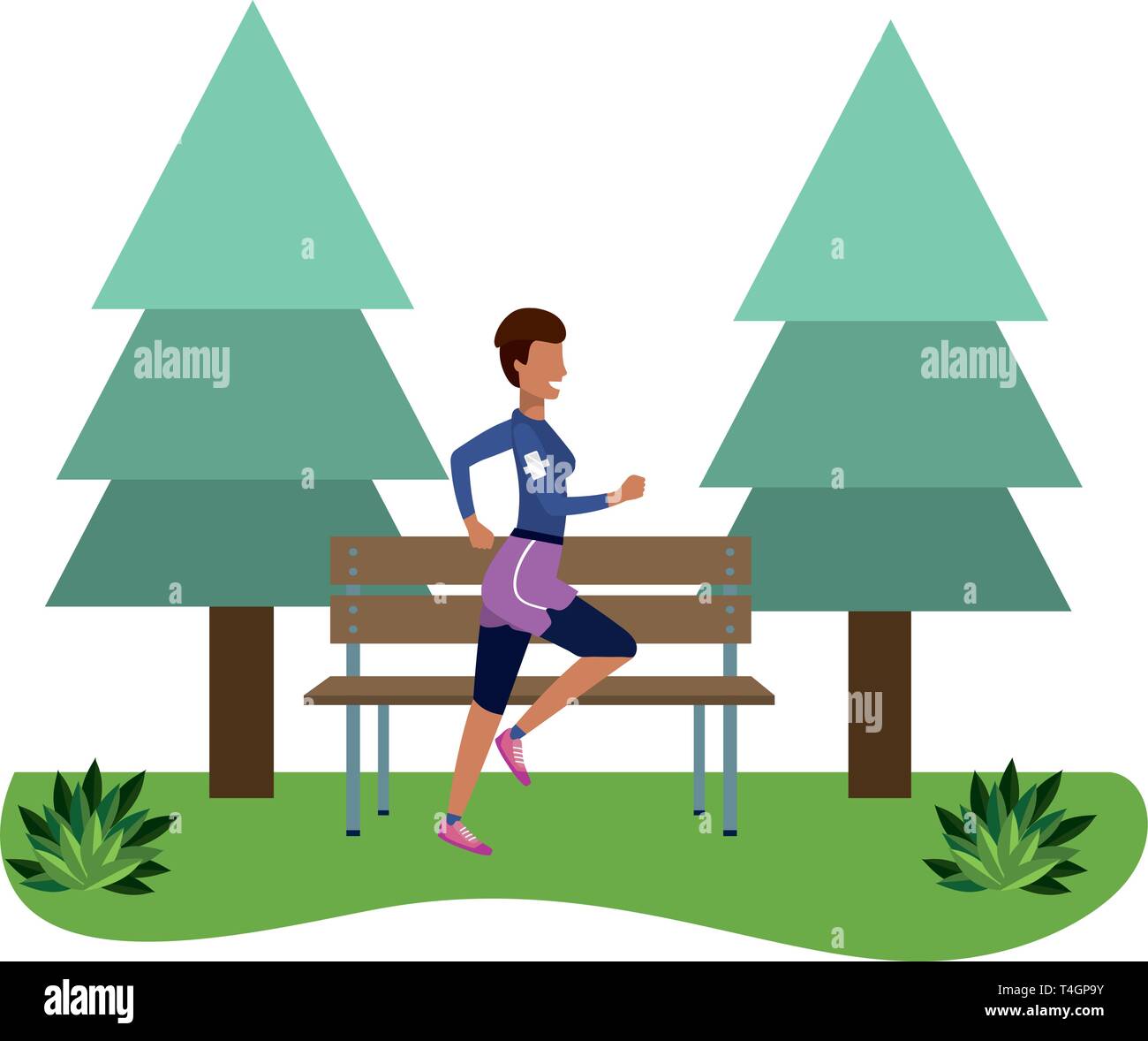 fitness sport train woman running outdoor scene cartoon vector ...