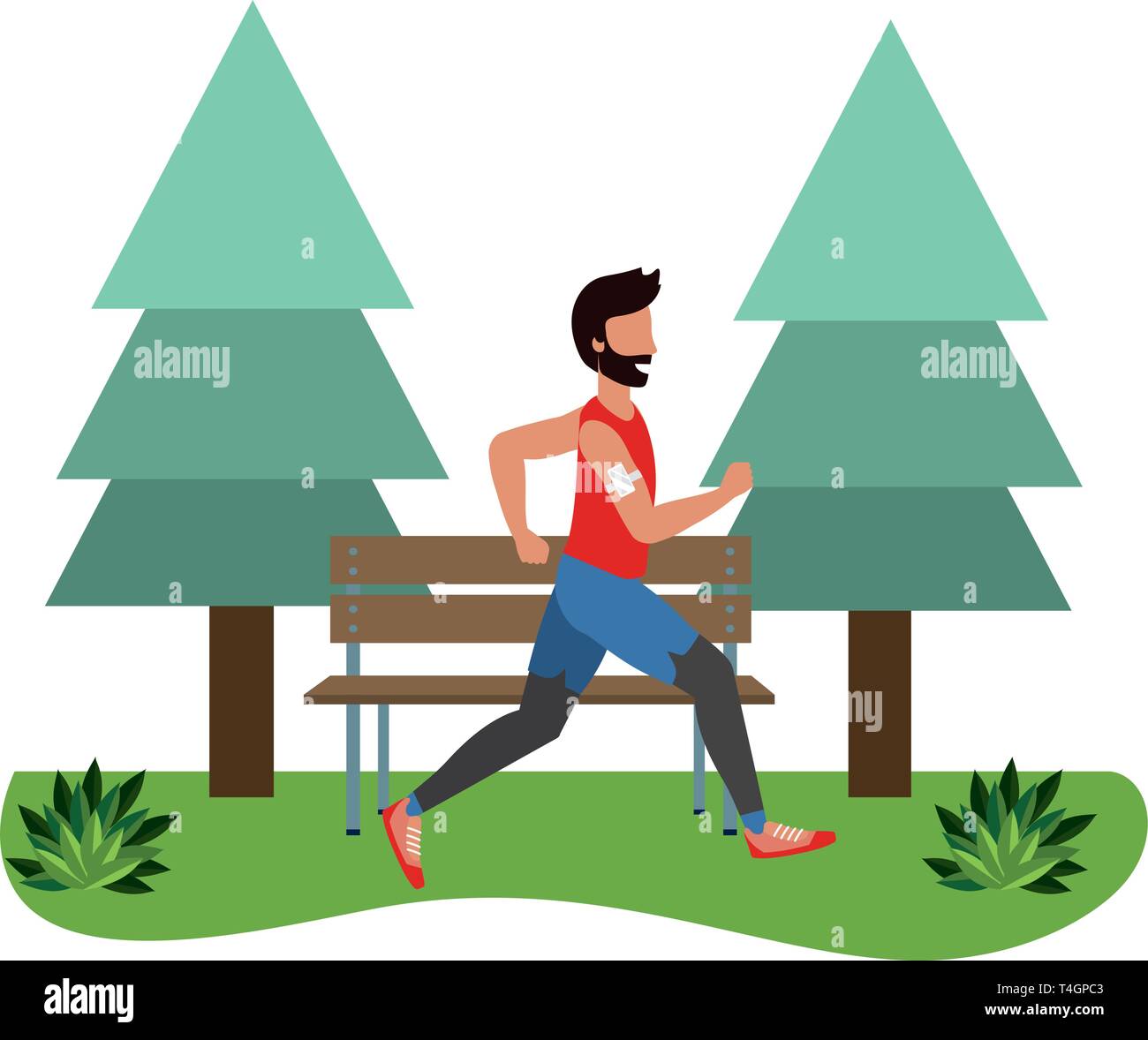 fitness sport train man running outdoor scene cartoon vector ...
