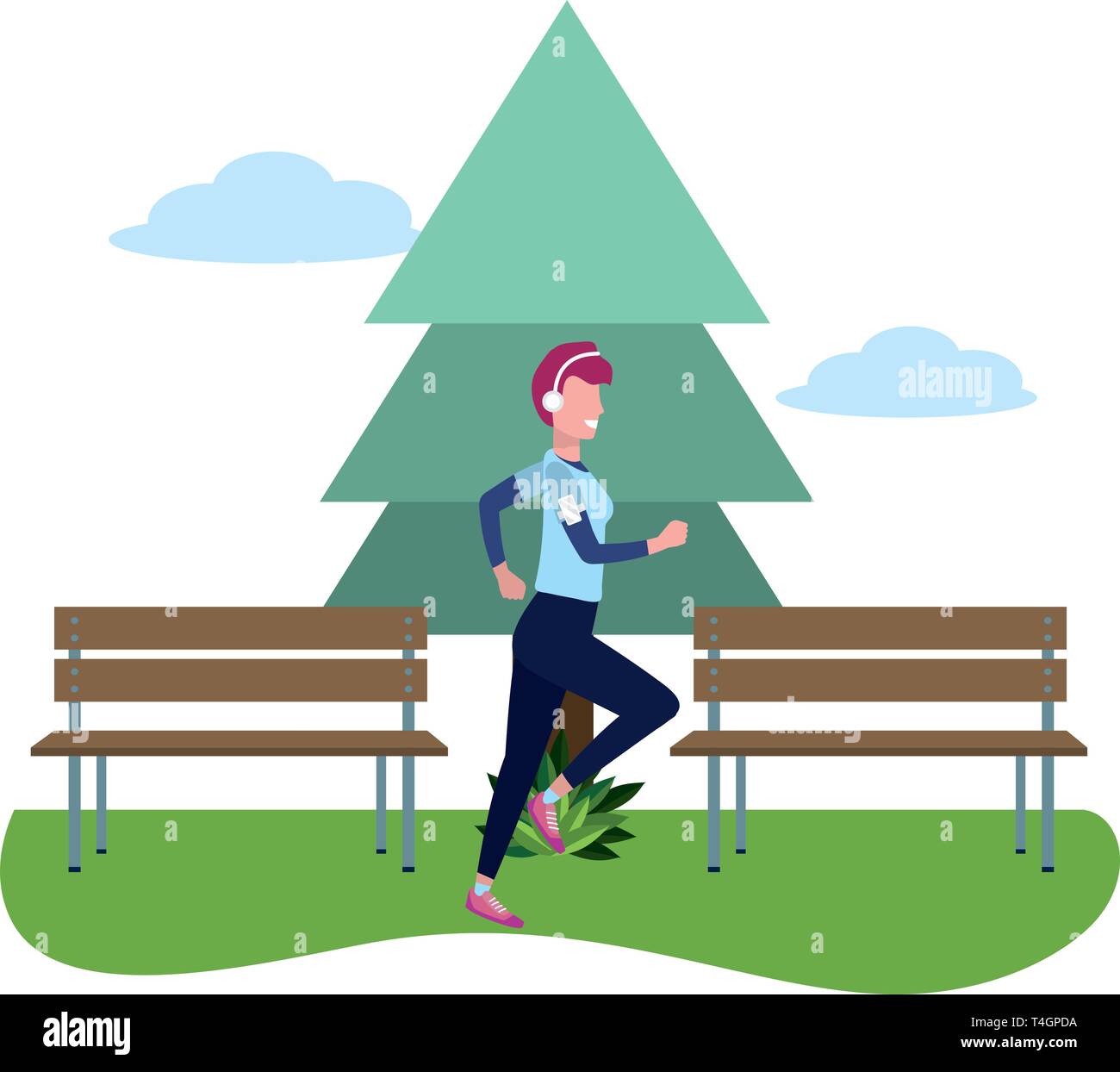 fitness sport train woman running outdoor scene cartoon vector ...