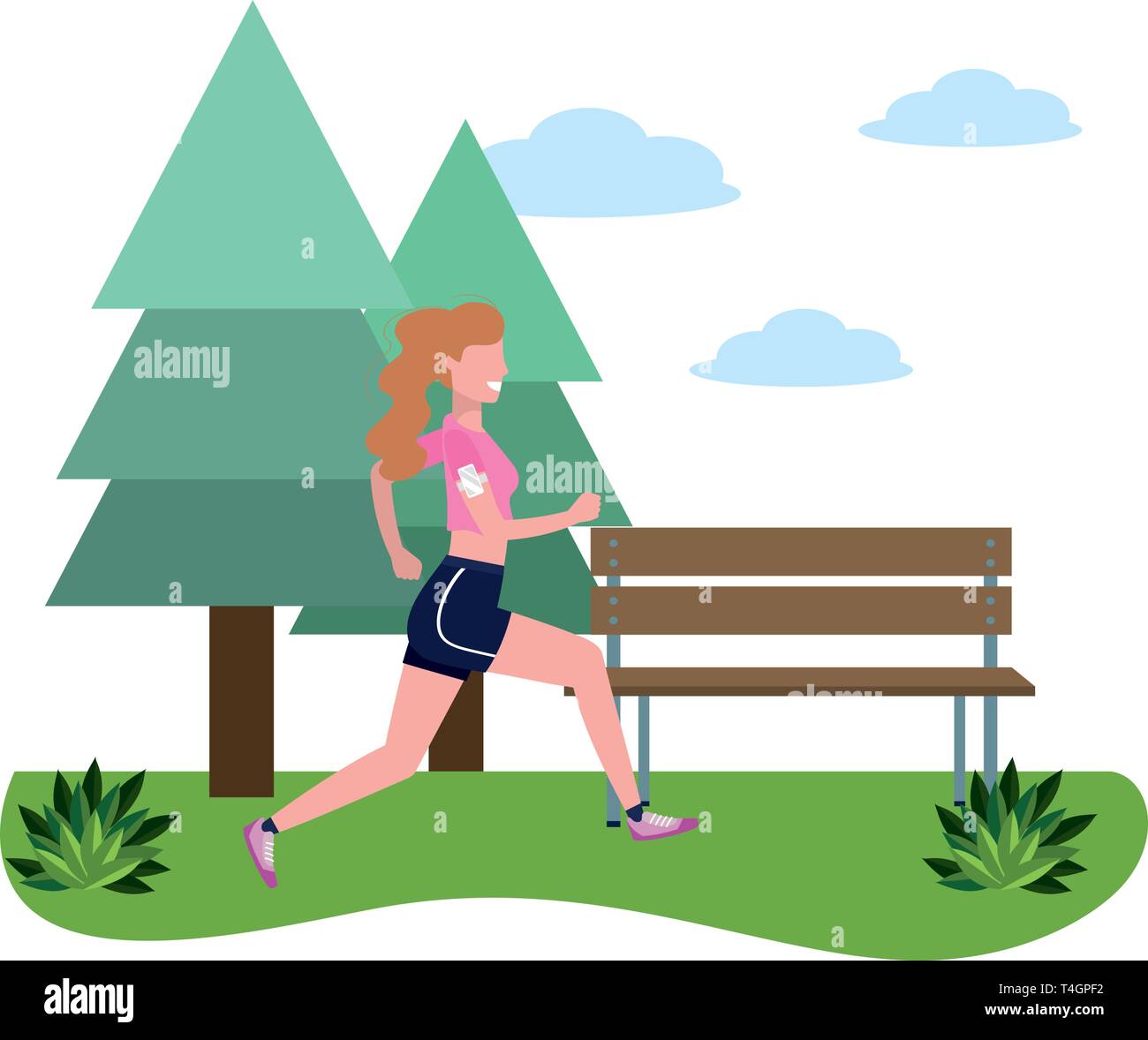 fitness sport train woman running outdoor scene cartoon vector ...