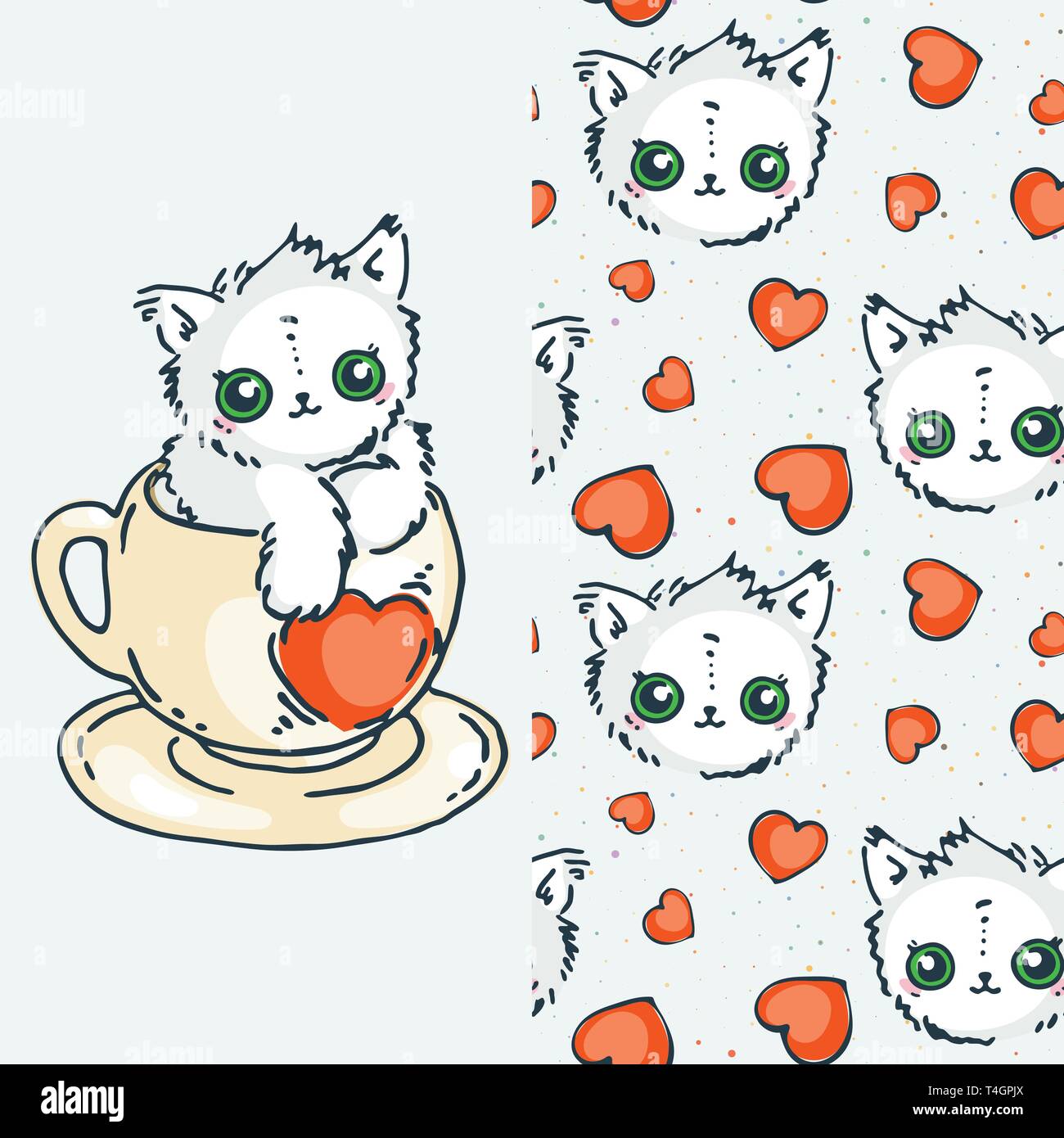 Set of cute cartoon animal and seamless pattern. Vector clip art ...