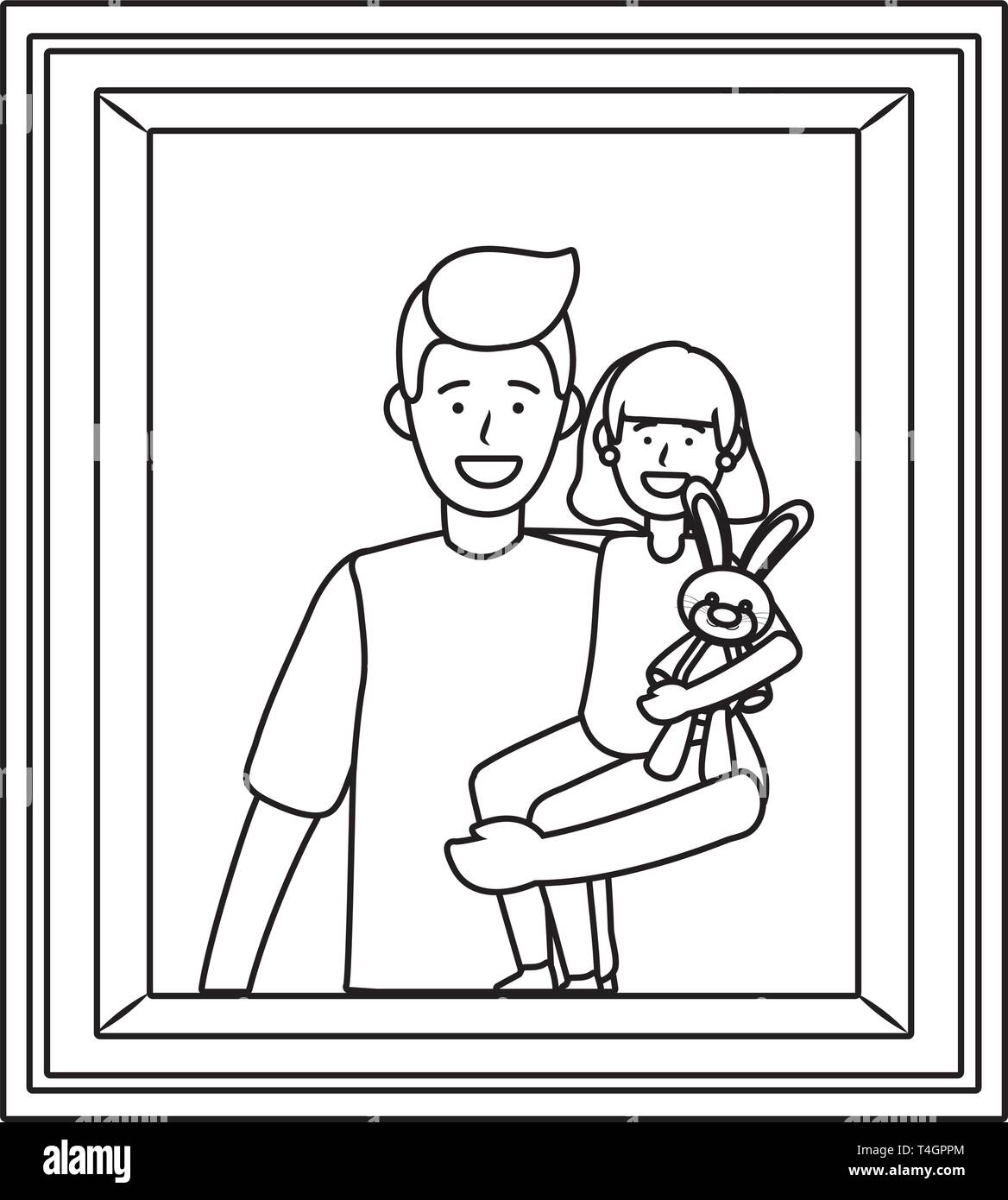 man carrying a child avatar cartoon character photo frame black and ...