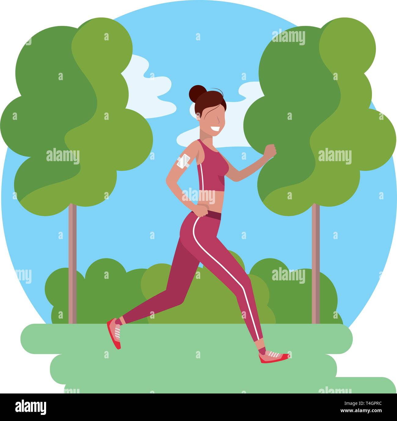 woman running with sportswear avatar cartoon character park landscape ...