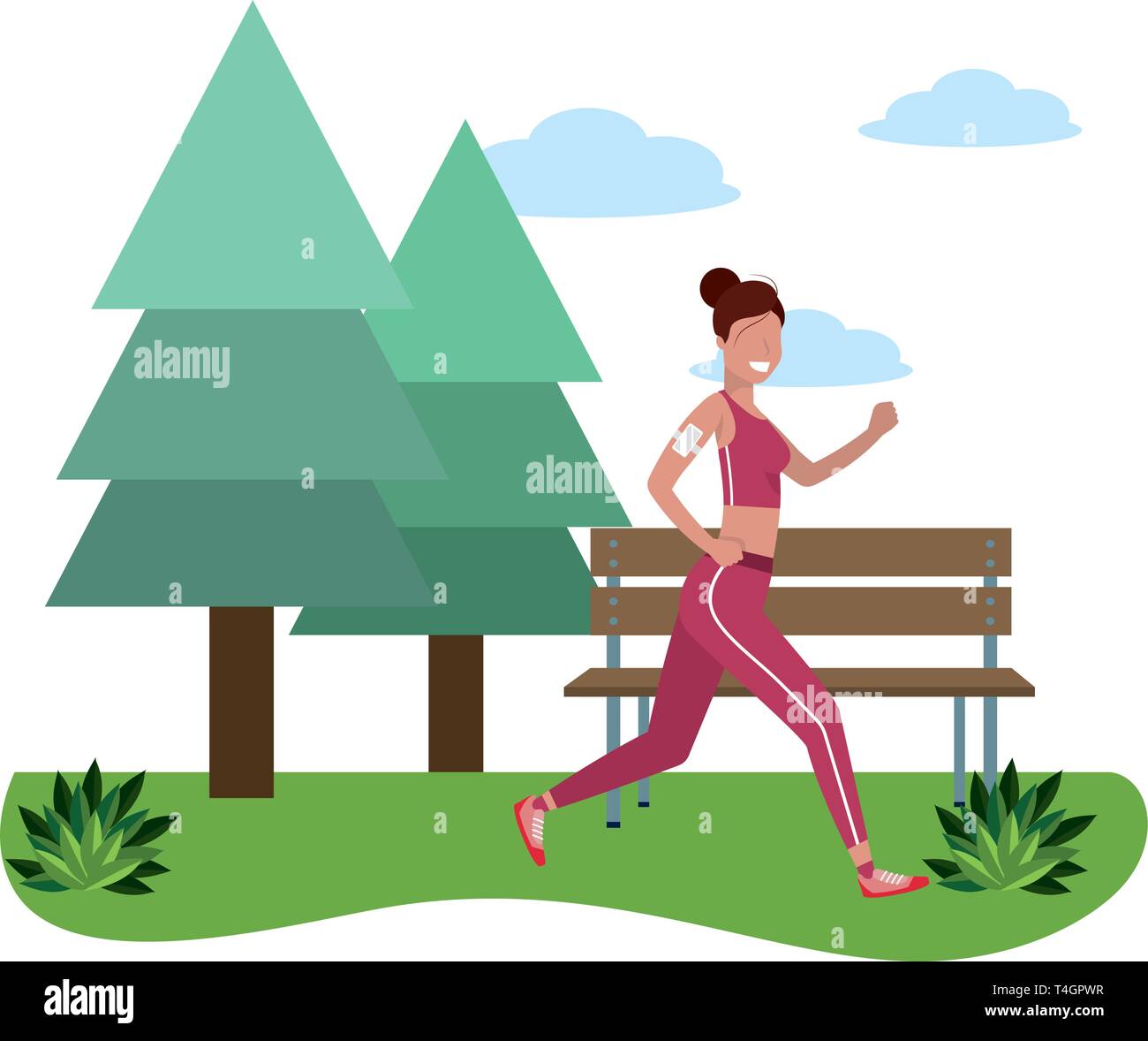 fitness sport train woman running outdoor scene cartoon vector ...