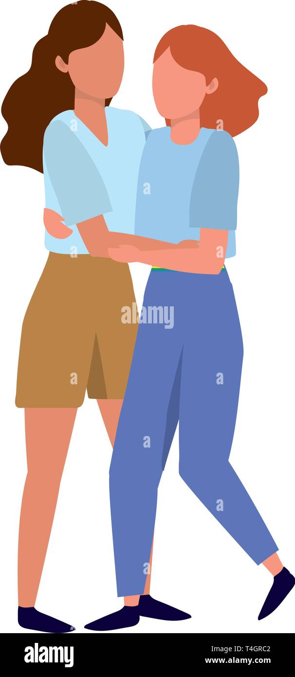 young women hugging cartoon vector illustration graphic design Stock ...