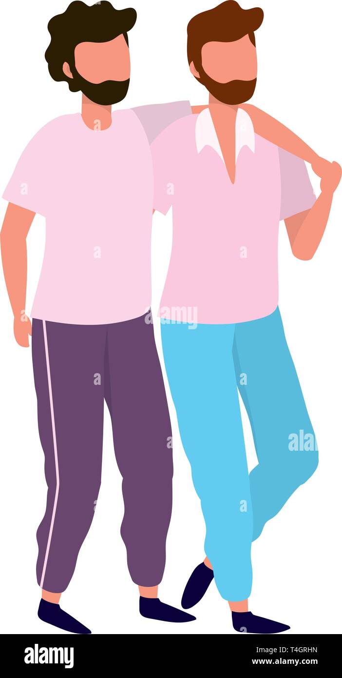young men friends hugging cartoon vector illustration graphic design ...