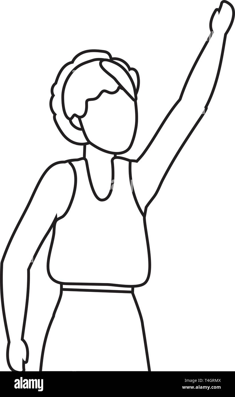 young woman raised hand cartoon vector illustration graphic design ...