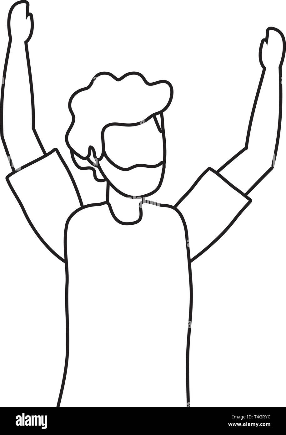 young man raised hands cartoon vector illustration graphic design Stock ...