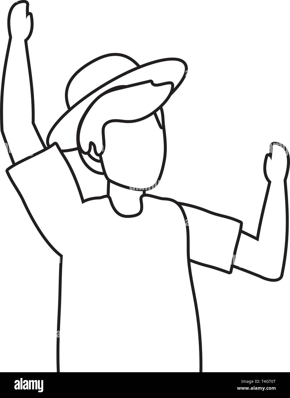 young man raised hands cartoon vector illustration graphic design Stock ...