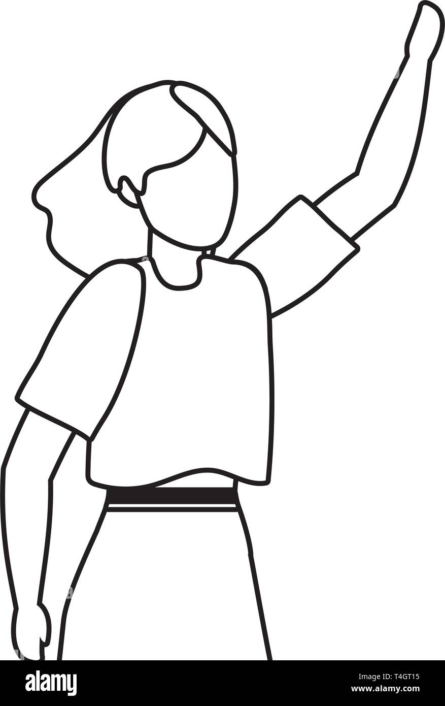 young woman raised hand cartoon vector illustration graphic design ...