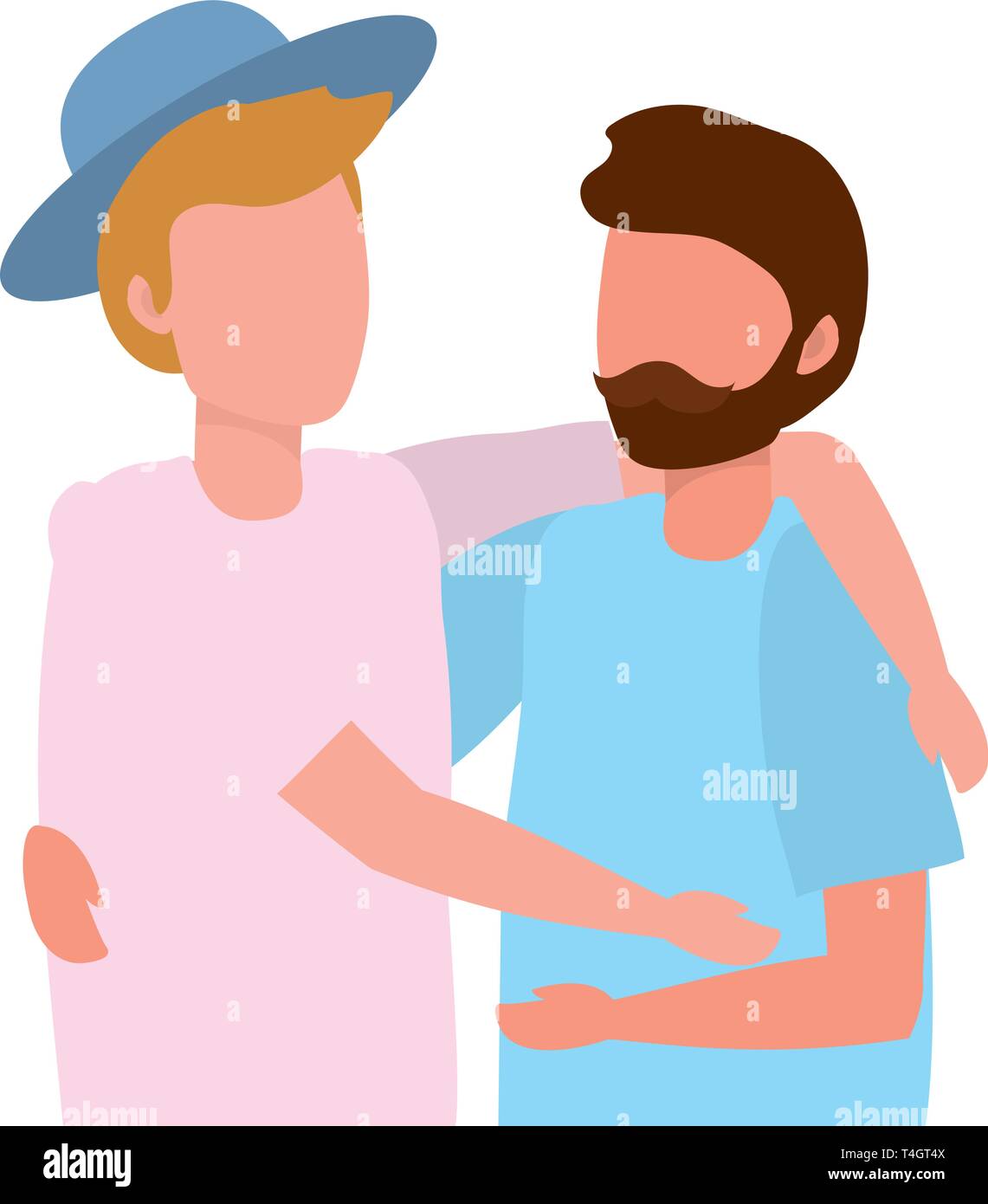 young men friends hugging cartoon vector illustration graphic design ...