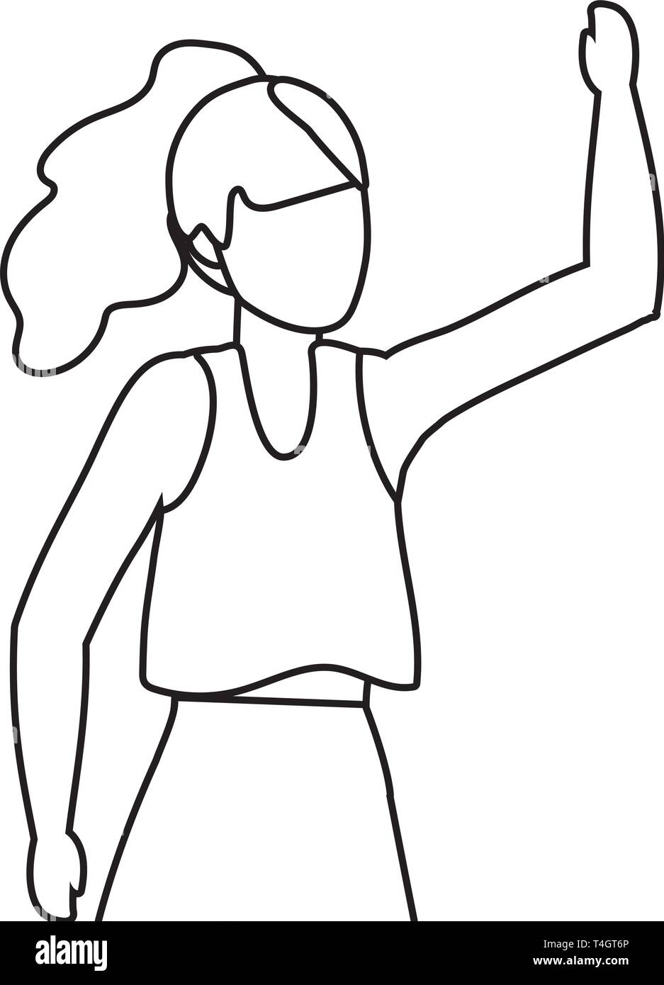 young woman raised hand cartoon vector illustration graphic design ...
