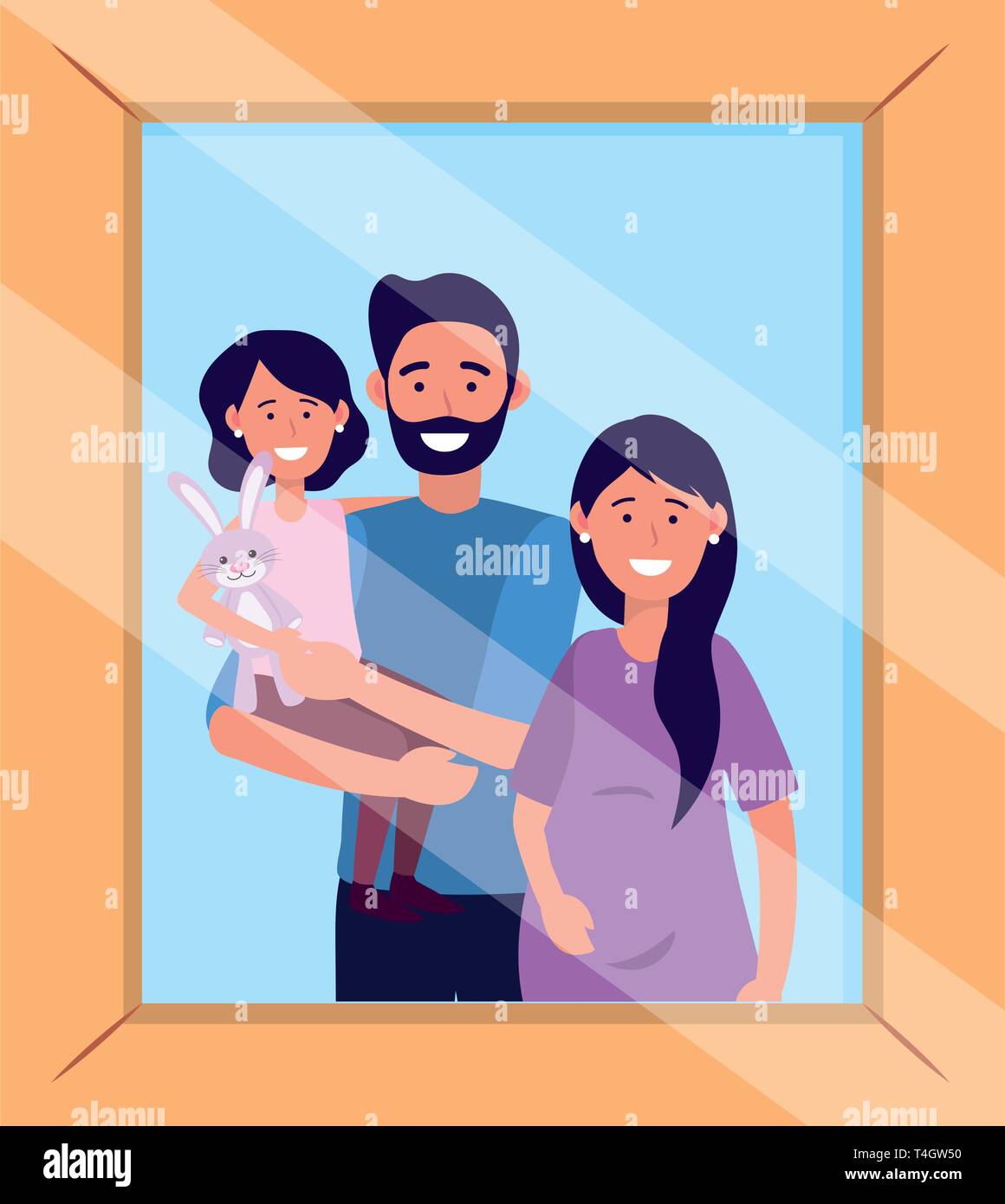 couple with child avatar cartoon character photo frame vector ...