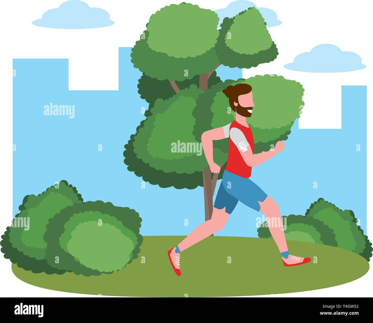 fitness sport train man running outdoor scene cartoon vector ...