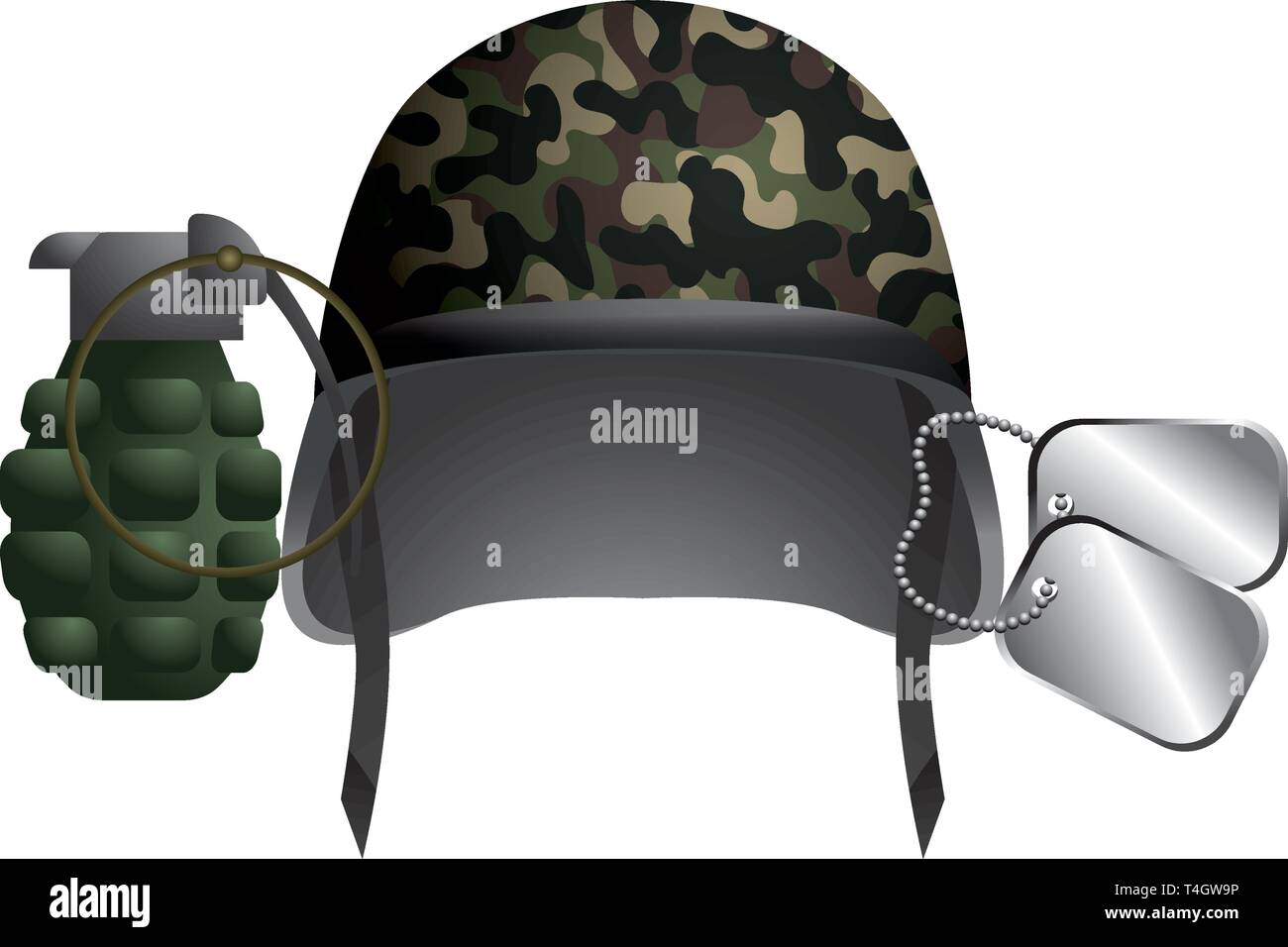 military helmet grenade and dog tag plate icon cartoon vector ...