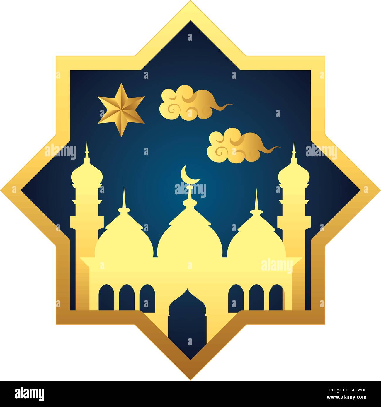 islamic building icon cartoon with star and clouds arabic geometric ...