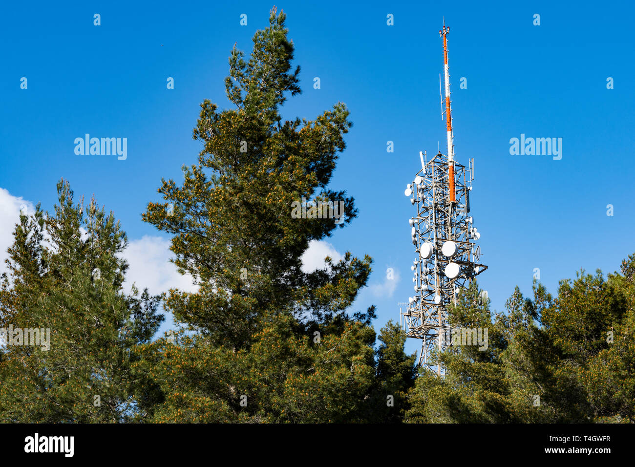Communication towers, antennas and dishes over the mountain Stock Photo - Alamy