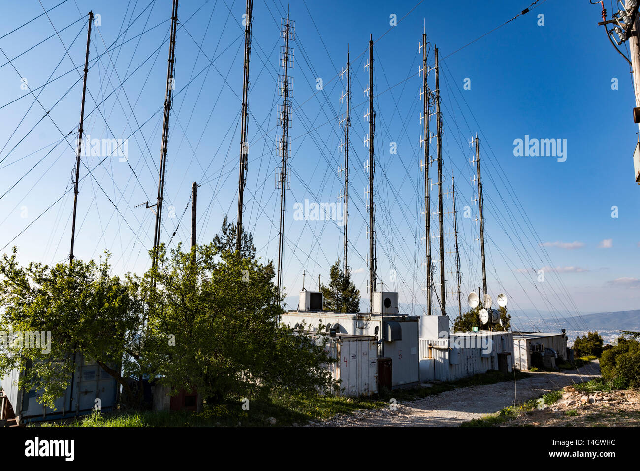 Communication towers, antennas and dishes over the mountain Stock Photo - Alamy