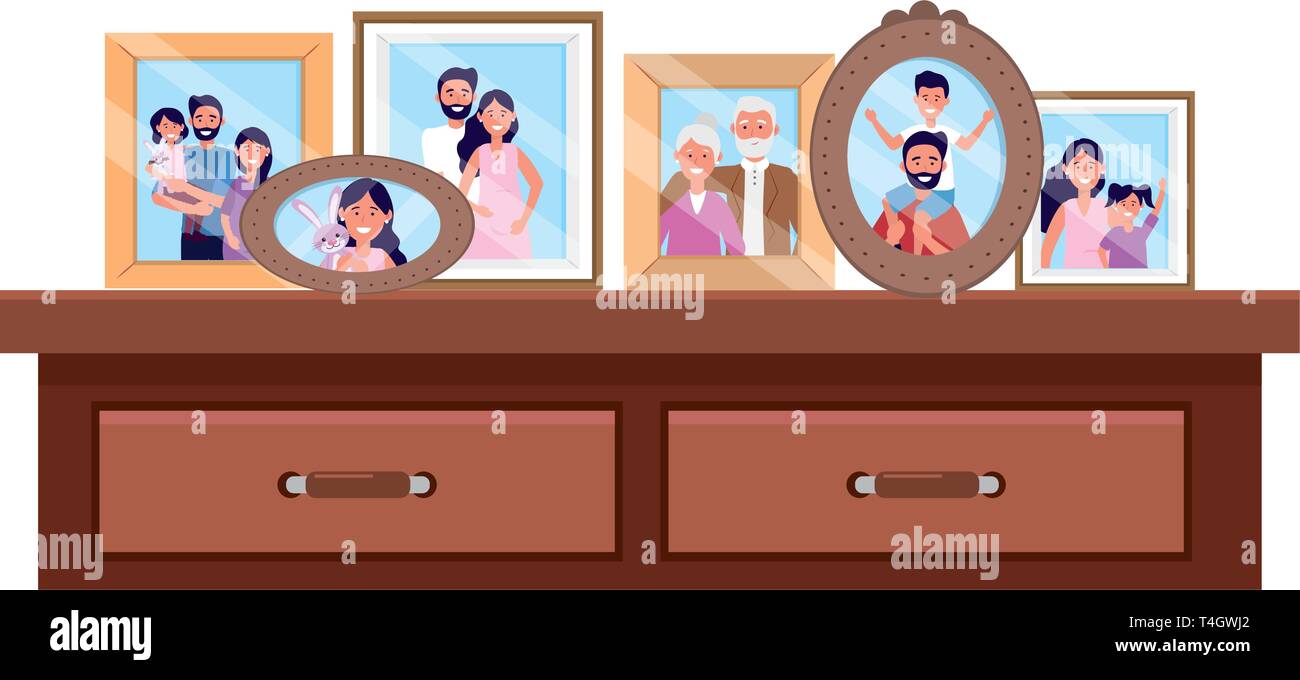 desk with photo frames icon cartoon isolated vector illustration ...