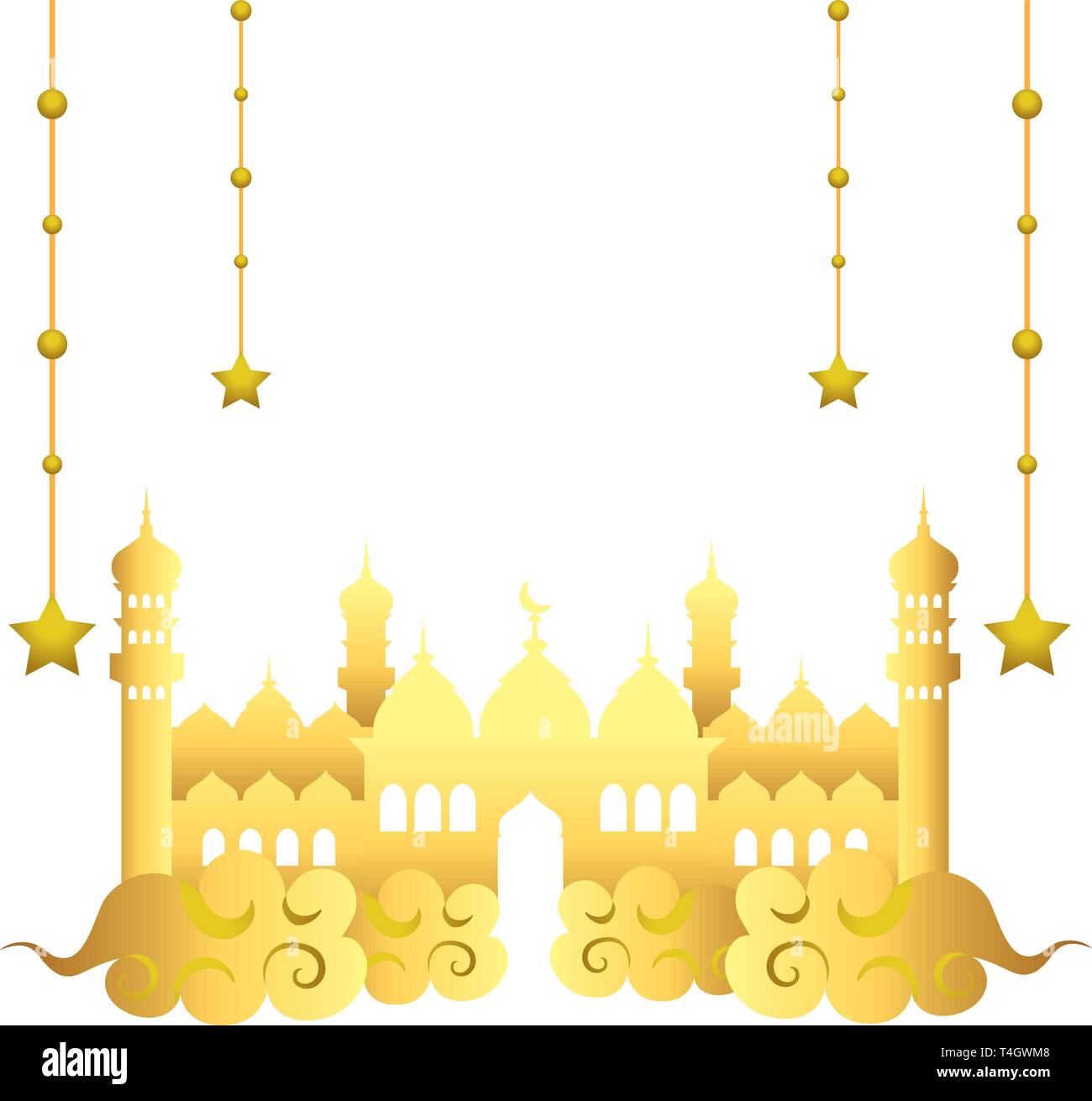 islamic building icon cartoon with star and clouds vector illustration ...