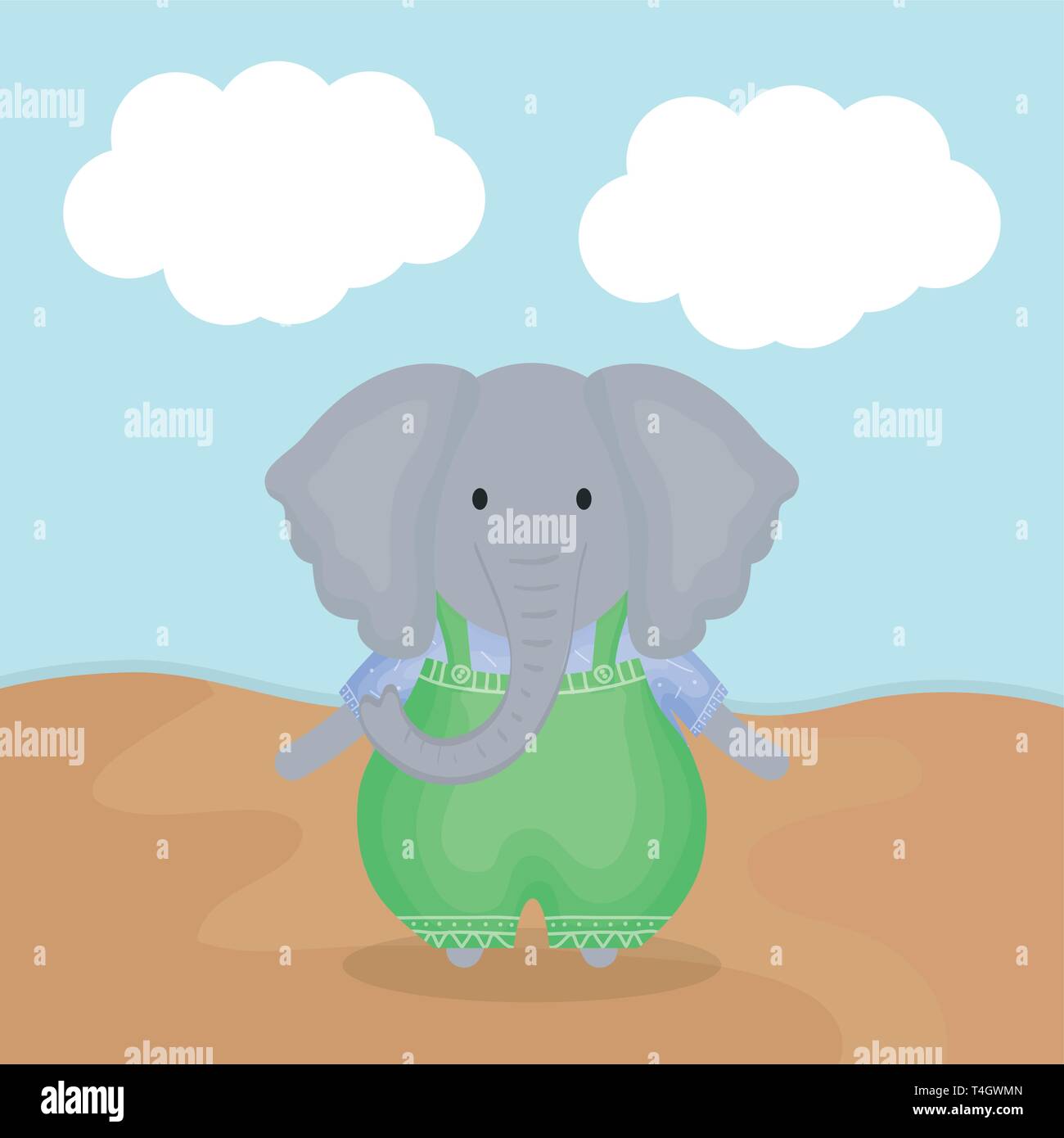 cute elephant with clothes character vector illustration design Stock ...