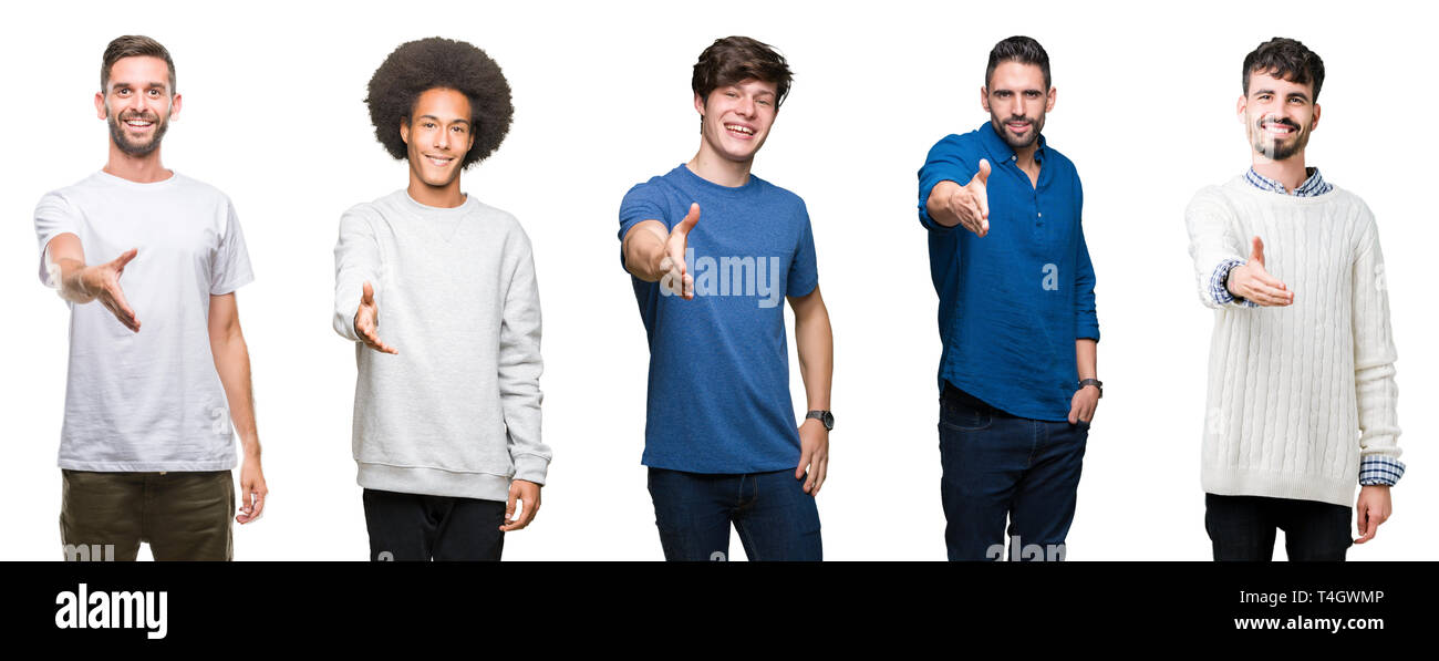 Collage of group of people over white isolated background smiling ...