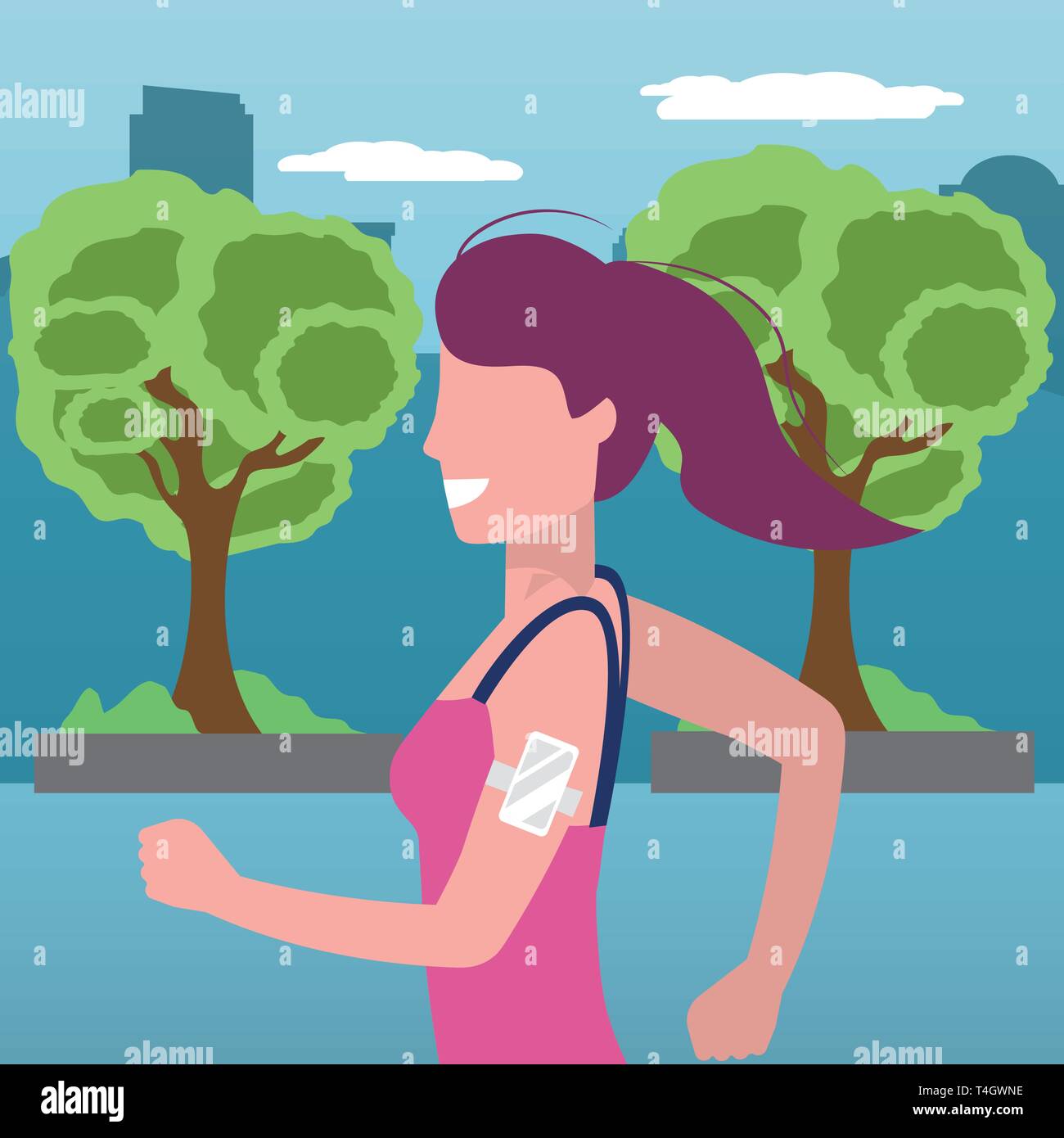 woman running portrait with sportwear avatar cartoon character park ...