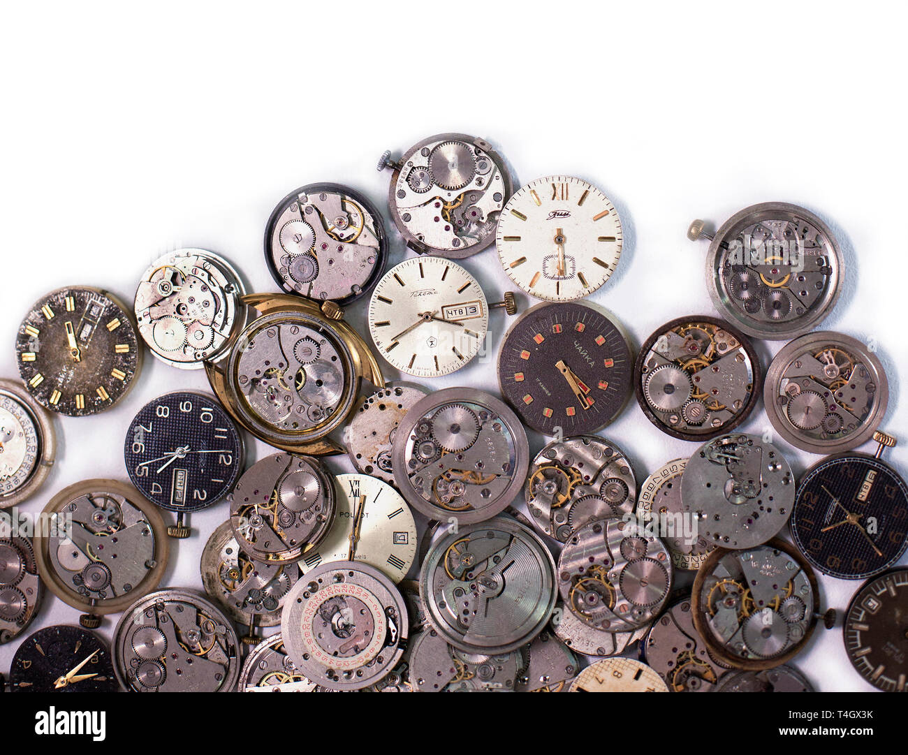 Cherkassy, Ukraine - 27 March 2018. Antique details of pocket watches ...