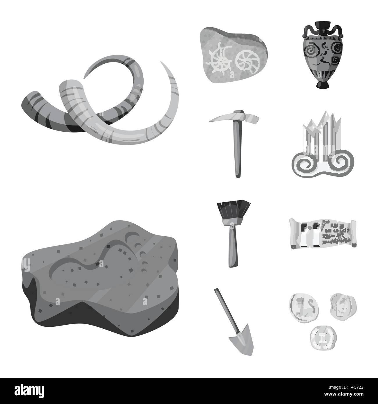 horn,rock,amphora,pickaxe,architecture,brush,scroll,shovel,coins,tusk ...