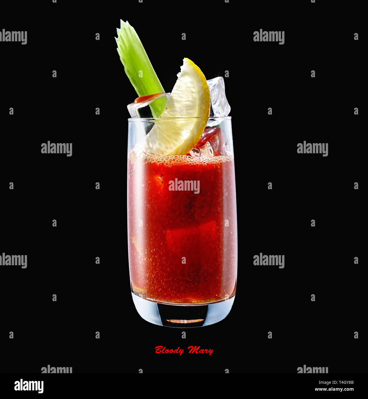 Cocktail Bloody Mary in a glass isolated on a black background, a ...