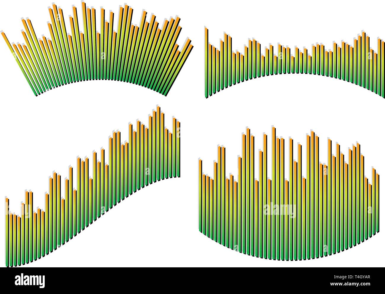Eq, equalizer. Set of 4 line chart, line graph design elements. Musical ...
