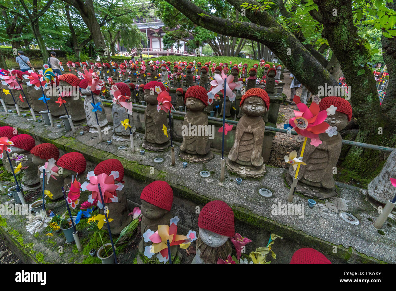 Senda Kosodate Jizo Son. Small statues of Jizo. Tthe Buddhist god ...