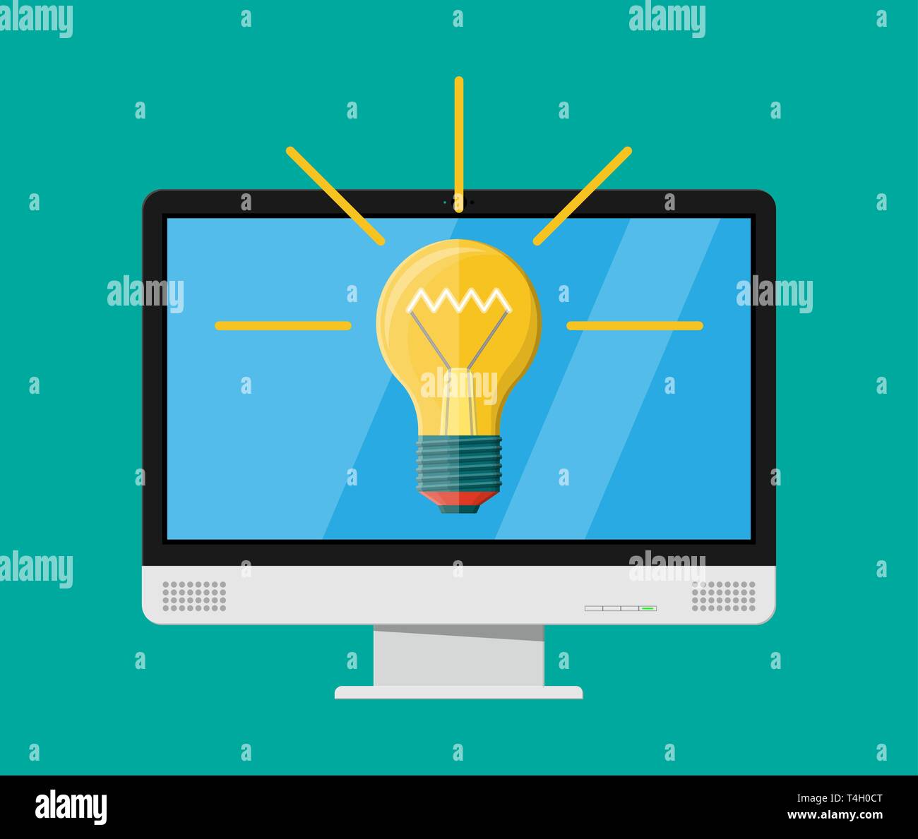 Computer monitor with light bulb. Concept of creative idea or ...