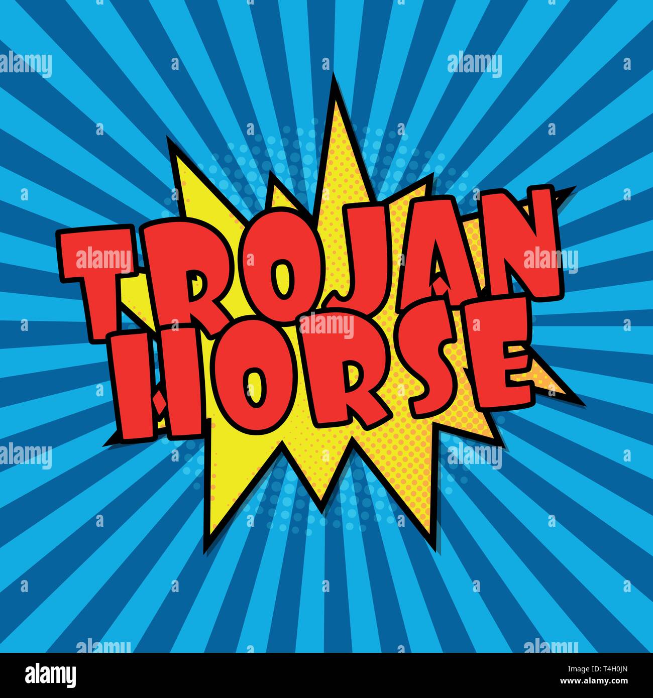 trojan horse comic bubble text Pop art style Radial lines background ...
