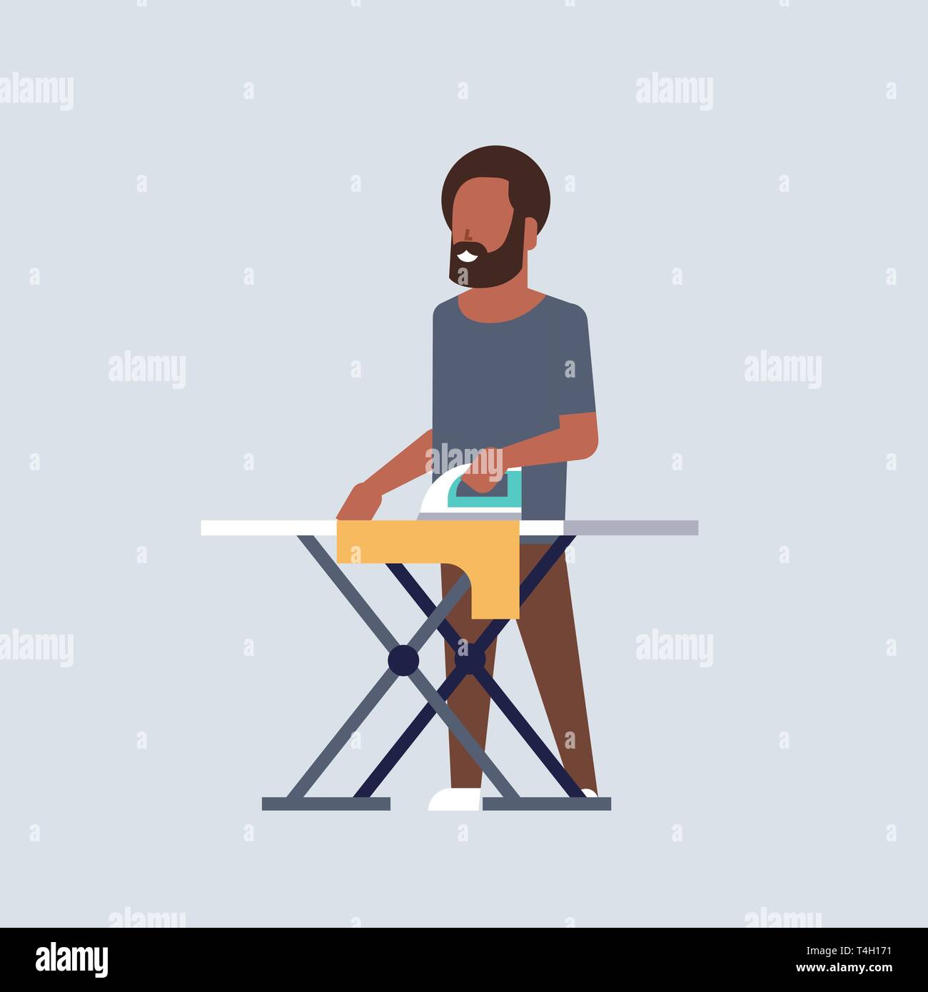 man ironing clothes african american guy holding iron doing housework ...