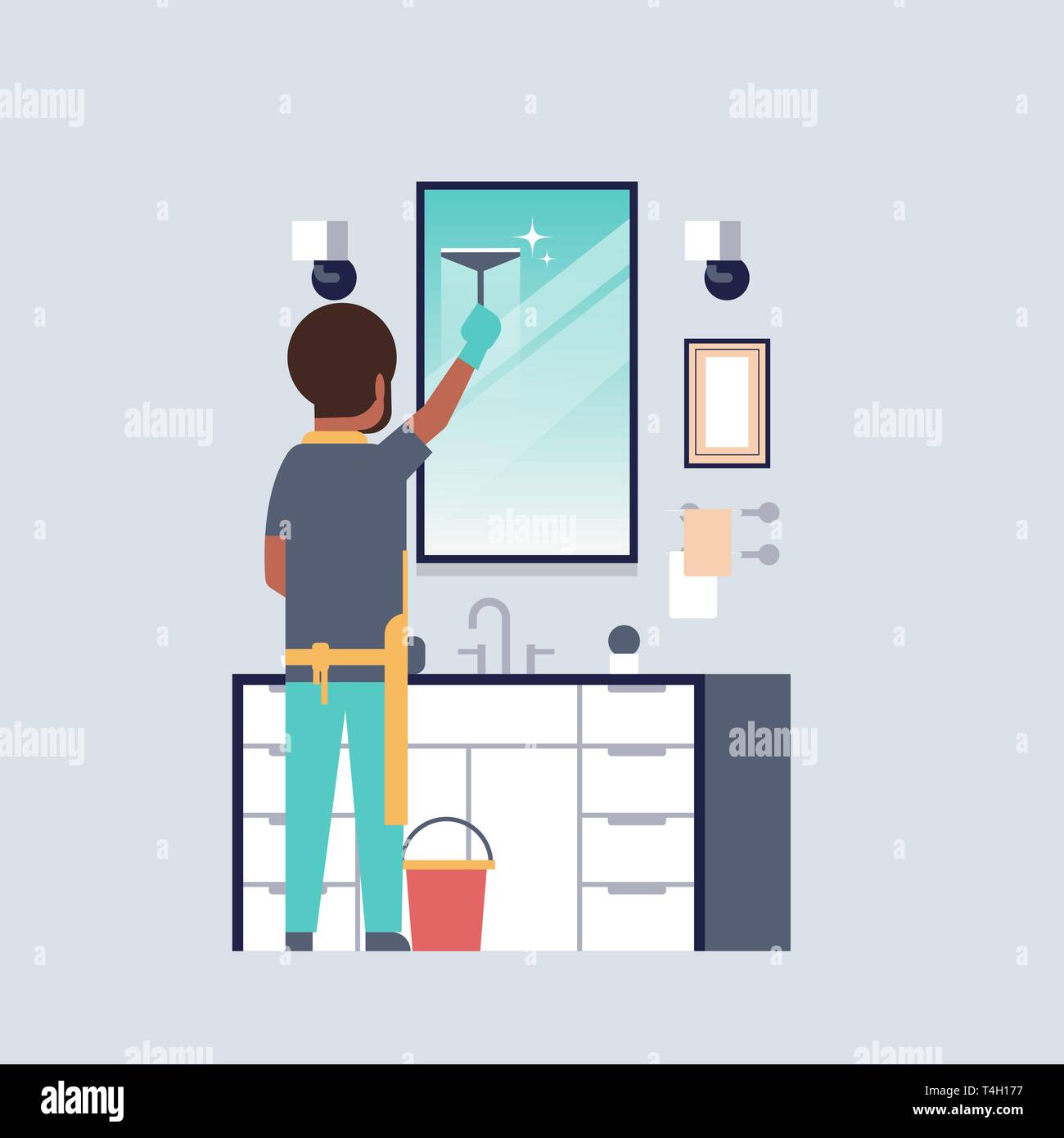 Cartoon illustration man cleaning up hi-res stock photography and ...