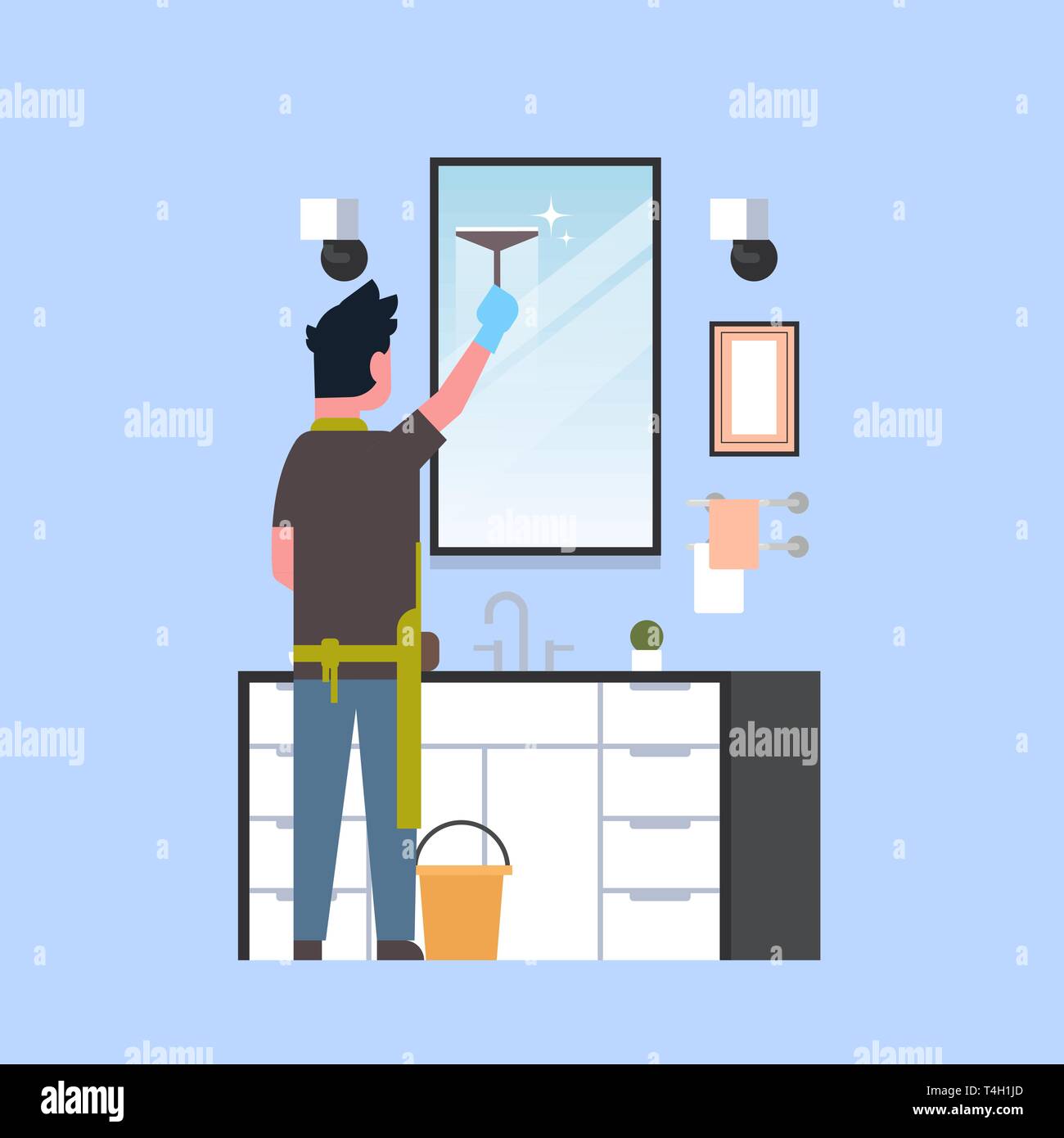 Cartoon illustration man cleaning up hi-res stock photography and ...