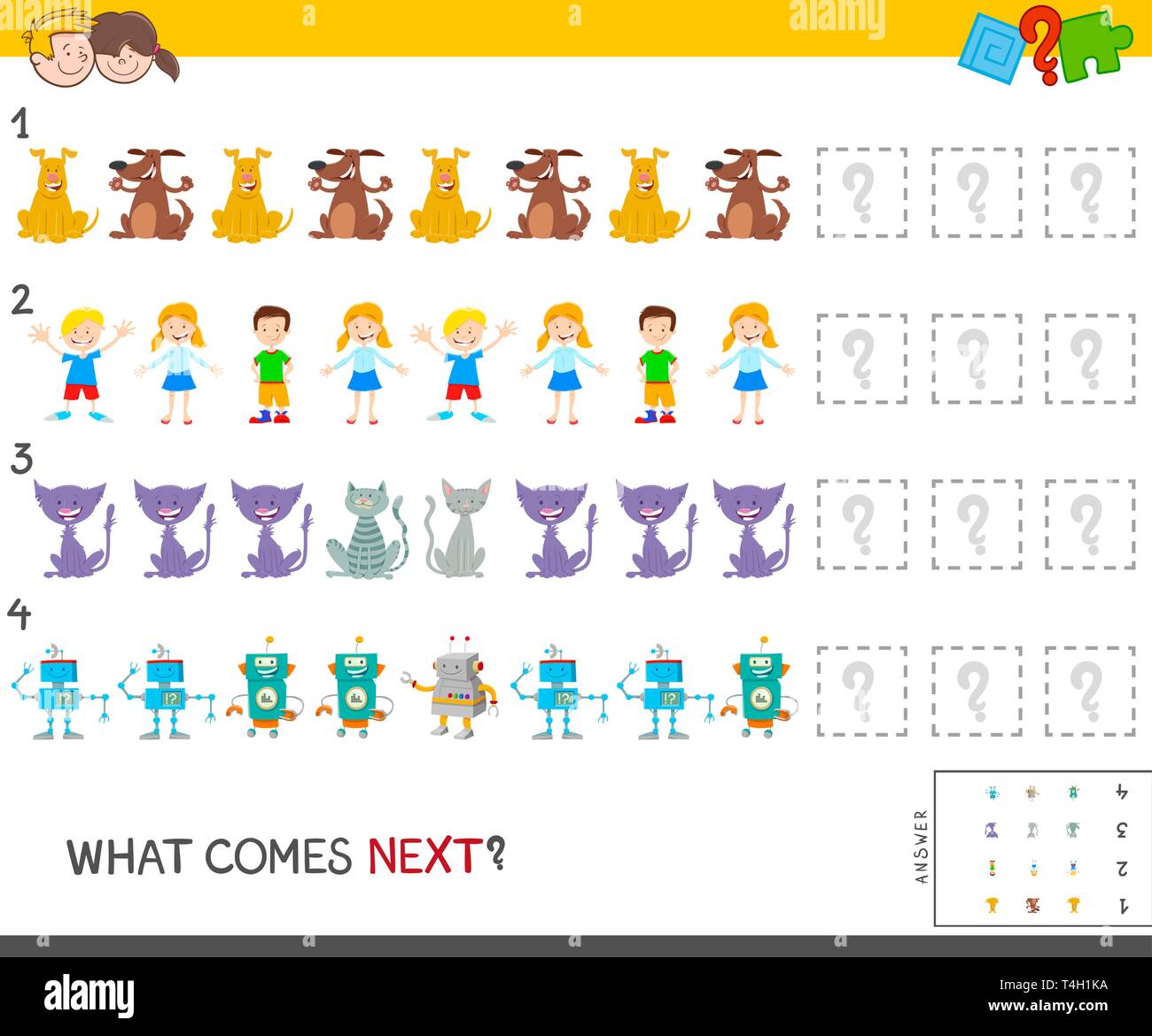 Cartoon Illustration of Completing the Pattern Educational Game for ...