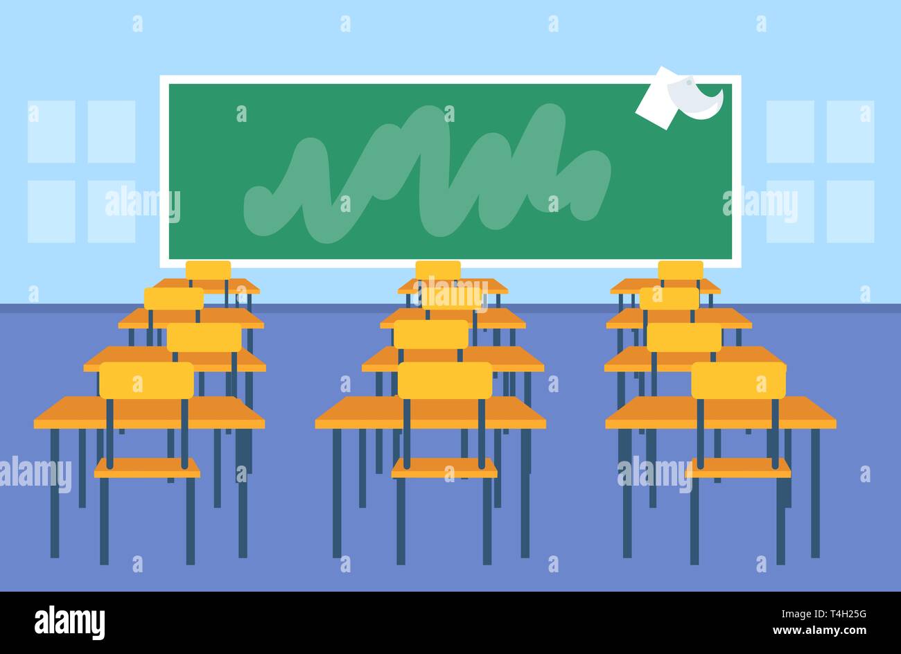 empty school class room interior modern classroom chalkboard desks ...