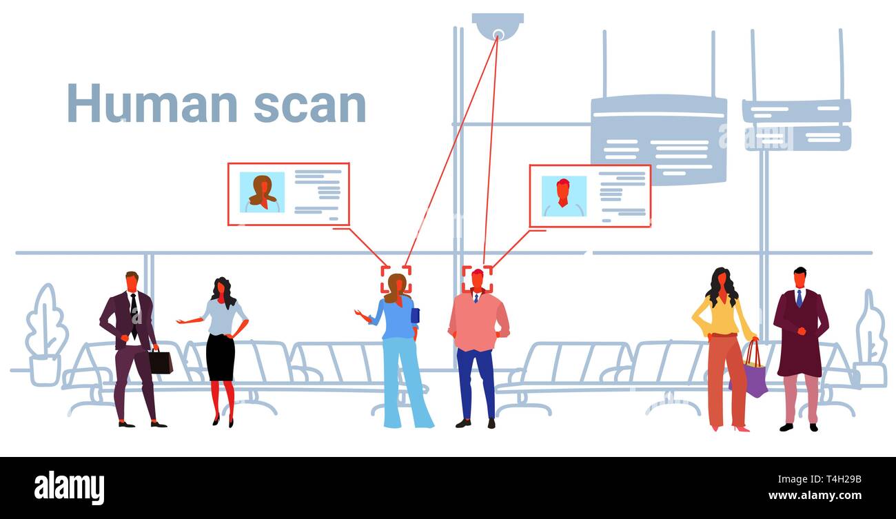 passengers identification facial recognition concept people standing ...