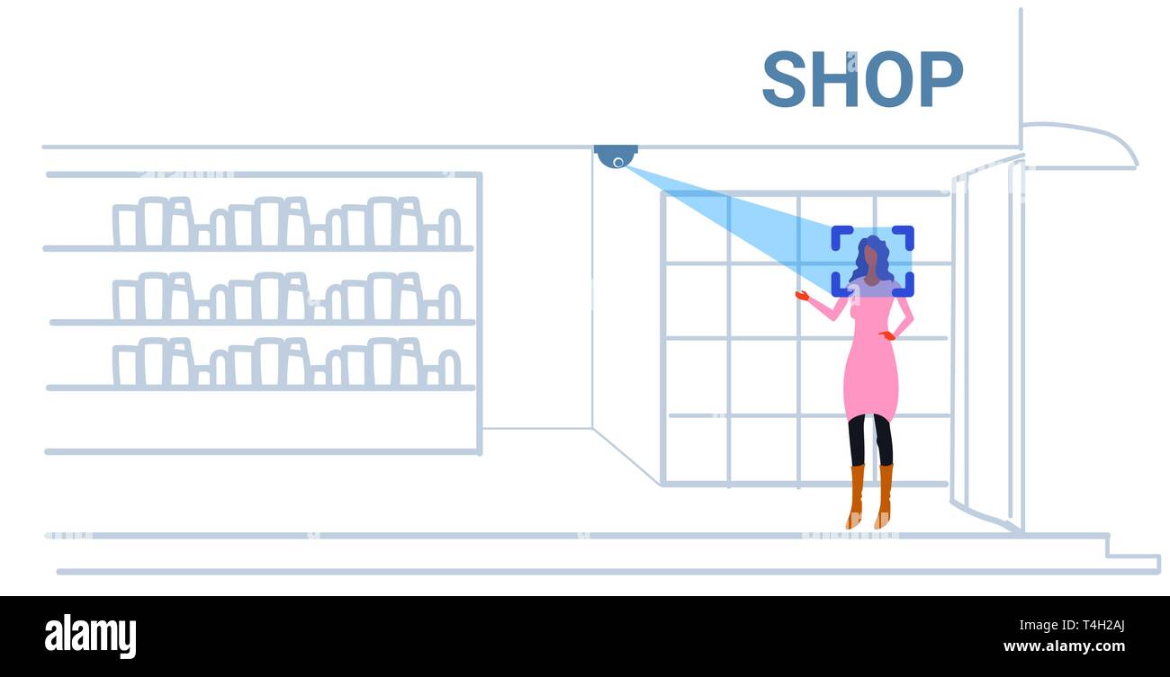 woman customer identification facial recognition concept girl choosing ...