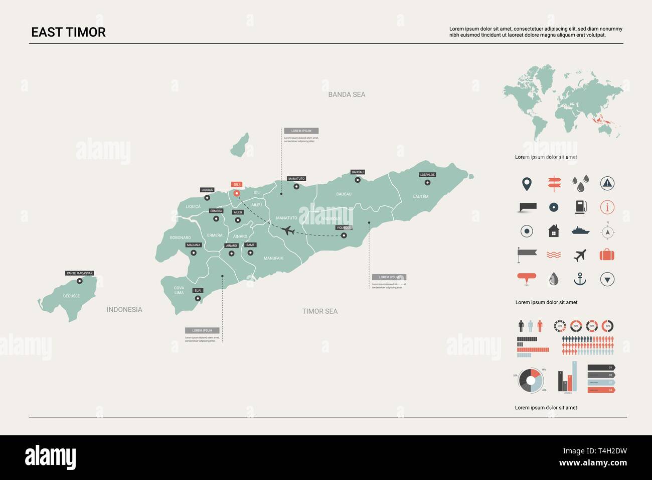 Vector map of East Timor. High detailed country map with division ...
